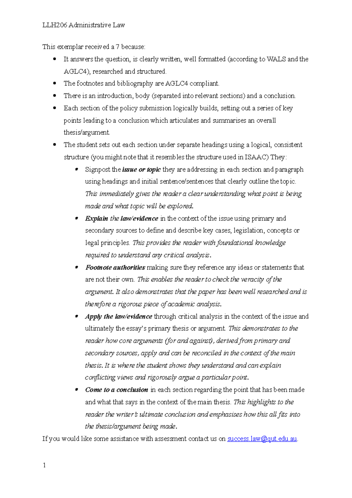 LLH206 Exemplar Annotated by Dr Mandy Brown - This exemplar received a ...