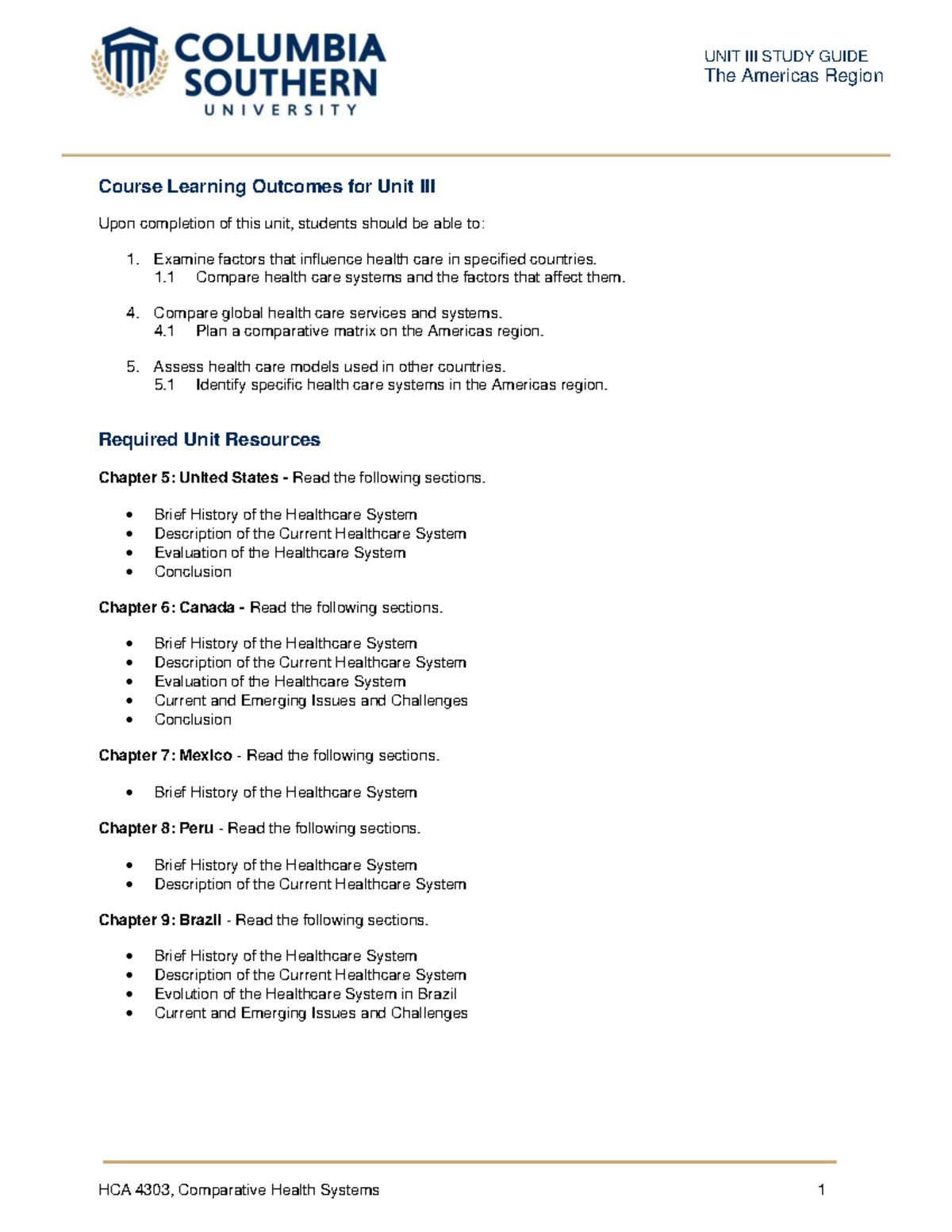 HCA 4303 Unit III Comparative Health Systems Study Guide - Studocu