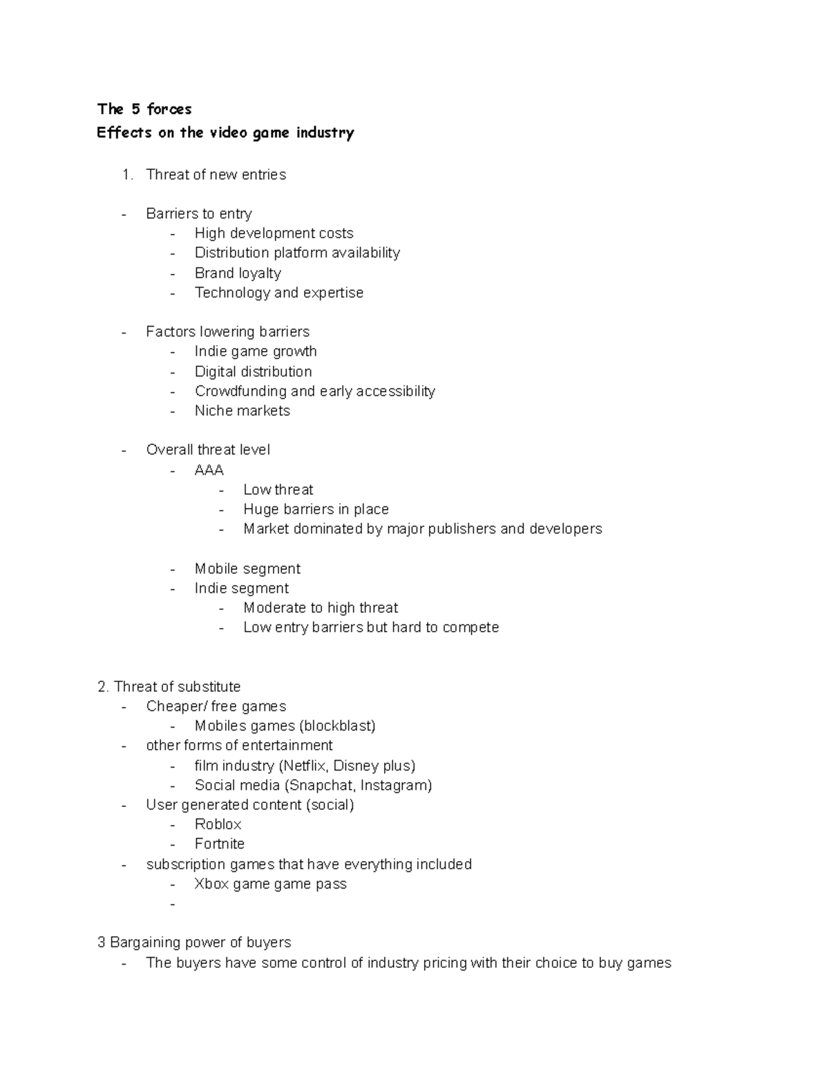 In-Seminar 3 - Analysis of 5 Forces in the Video Game Industry - Studocu