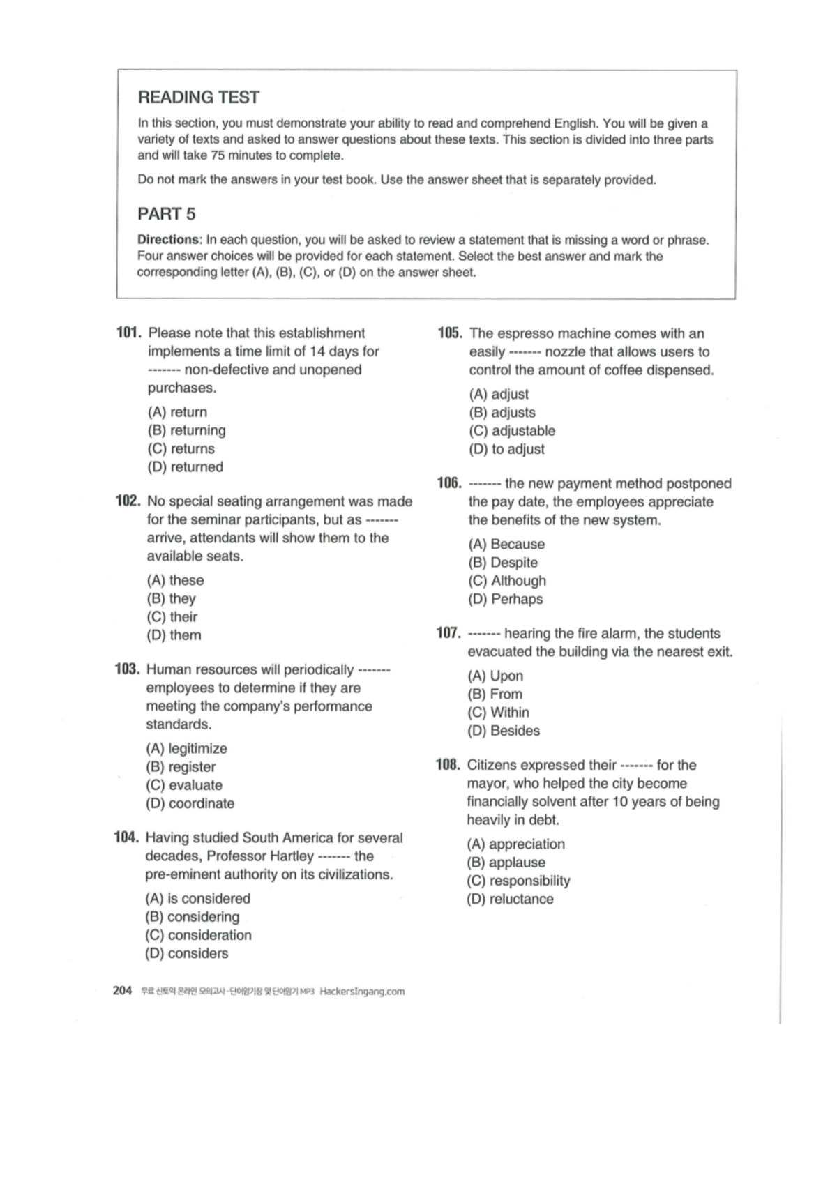 TOEIC READING TEST: 30 Questions for 750+ Score Preparation - Studocu