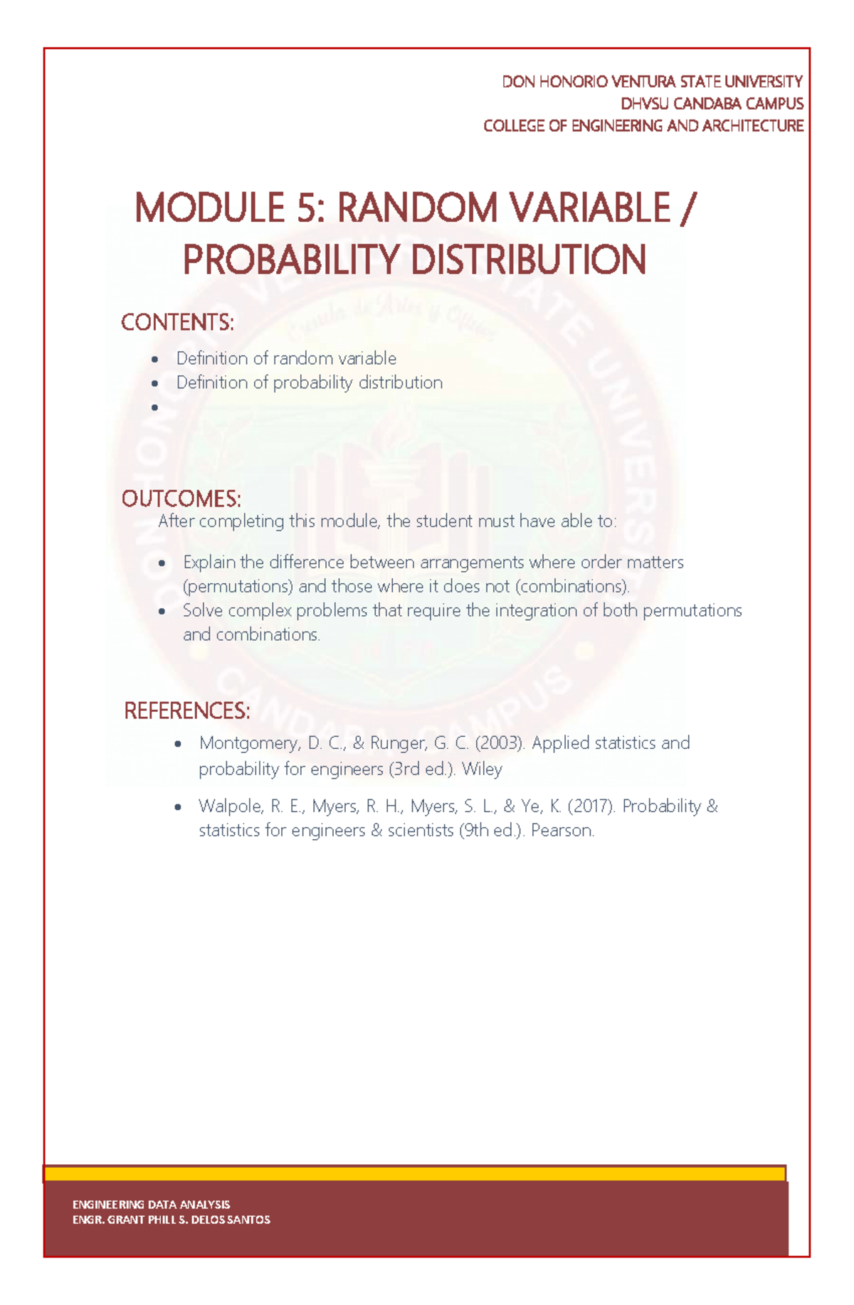 EDA 5: Random Variable & Probability Distribution Notes - Studocu