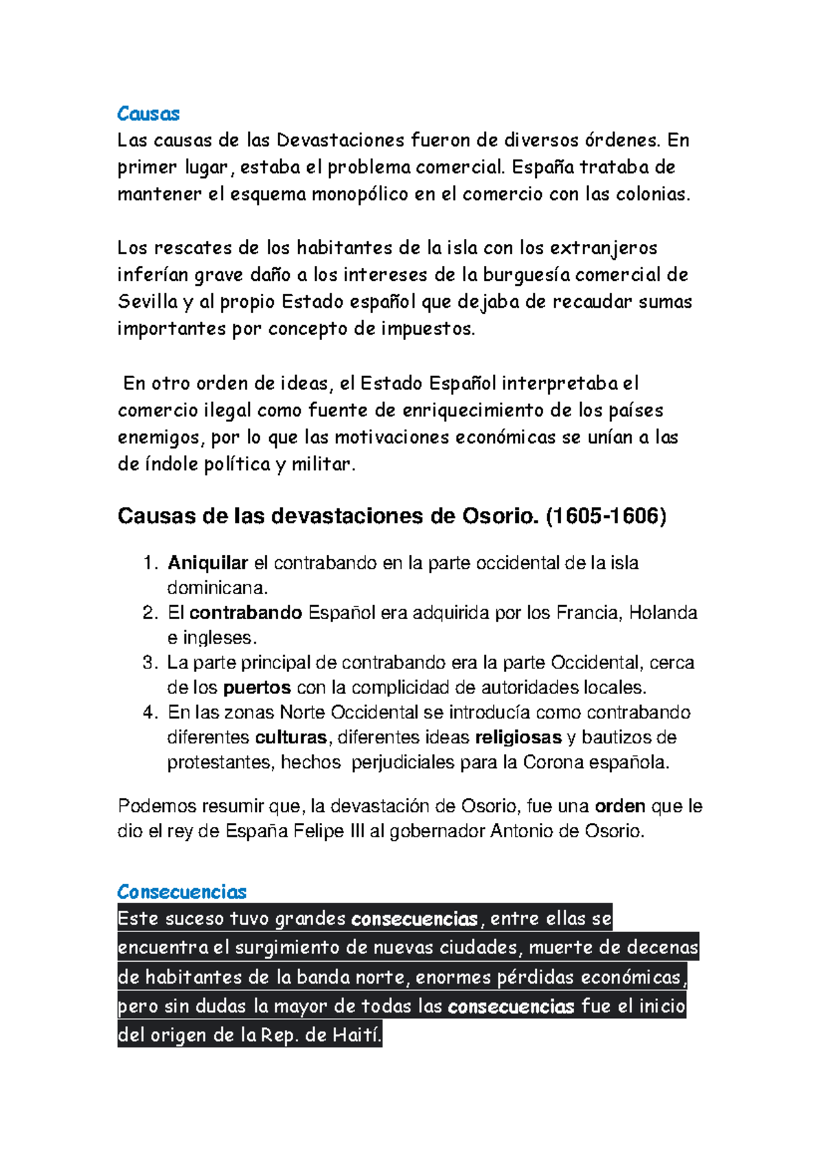 Causas y Consecuencias de las Devastaciones de Osorio (1605-1606) - Studocu