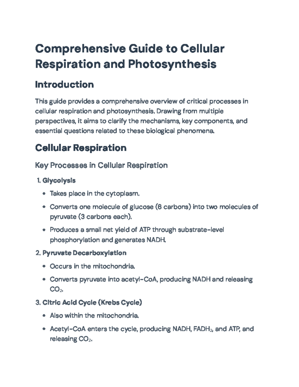 Comprehensive Guide to Cellular Respiration and Photosynthesis ...