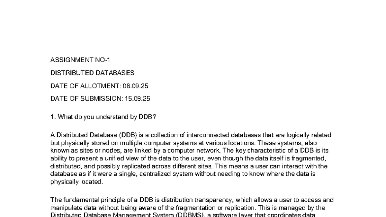 Distributed Databases Assignment (DDB) - Key Concepts & Advantages ...