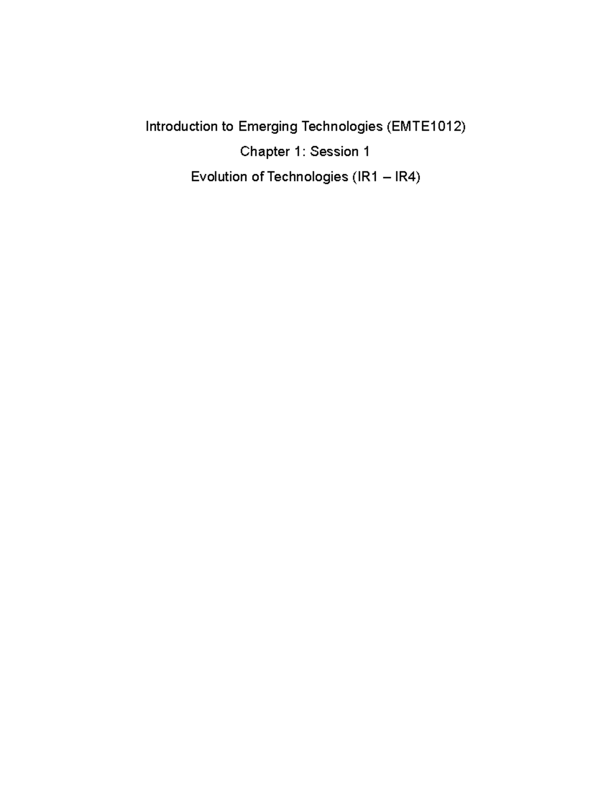 Emerging Technologies (EMTE1012) Chapter 1: Evolution of Tech - Studocu