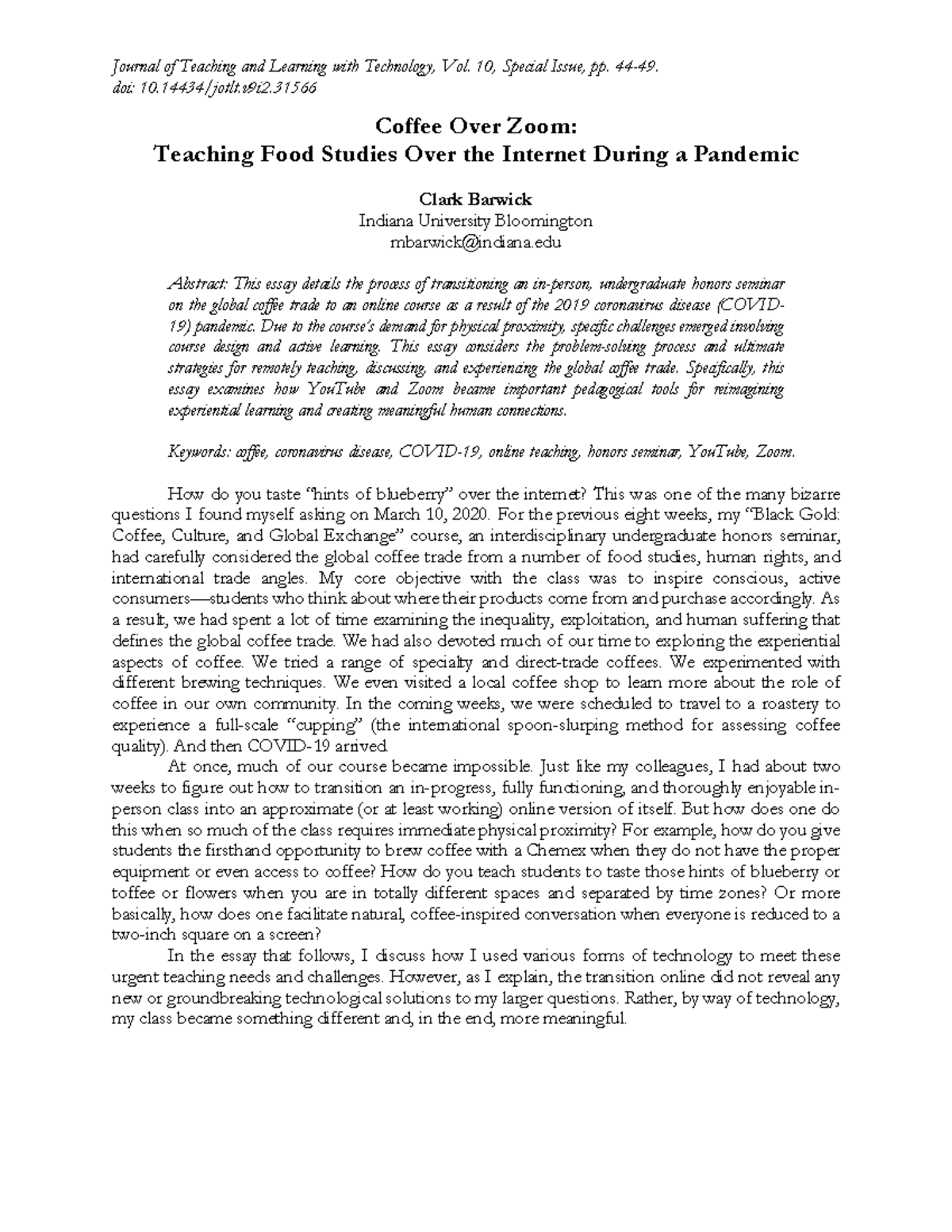 Teaching Food Studies Online: Coffee Culture in a Pandemic (JOTLT 10 ...