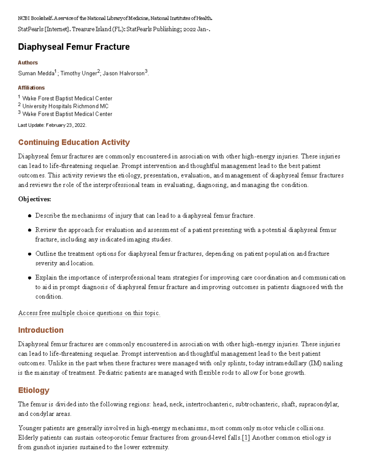 Diaphyseal Femur Fracture - Stat Pearls - NCBI Bookshelf - NCBI ...