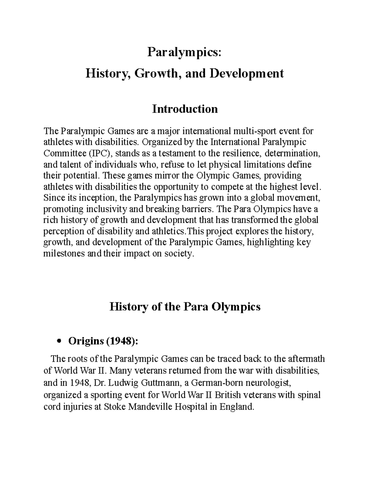Paralympic Games: History, Growth & Development Overview - Studocu