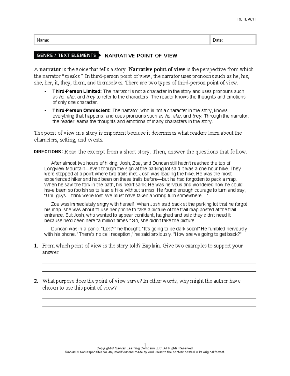 Narrative Point of View Practice and Analysis: SLC101 - Studocu