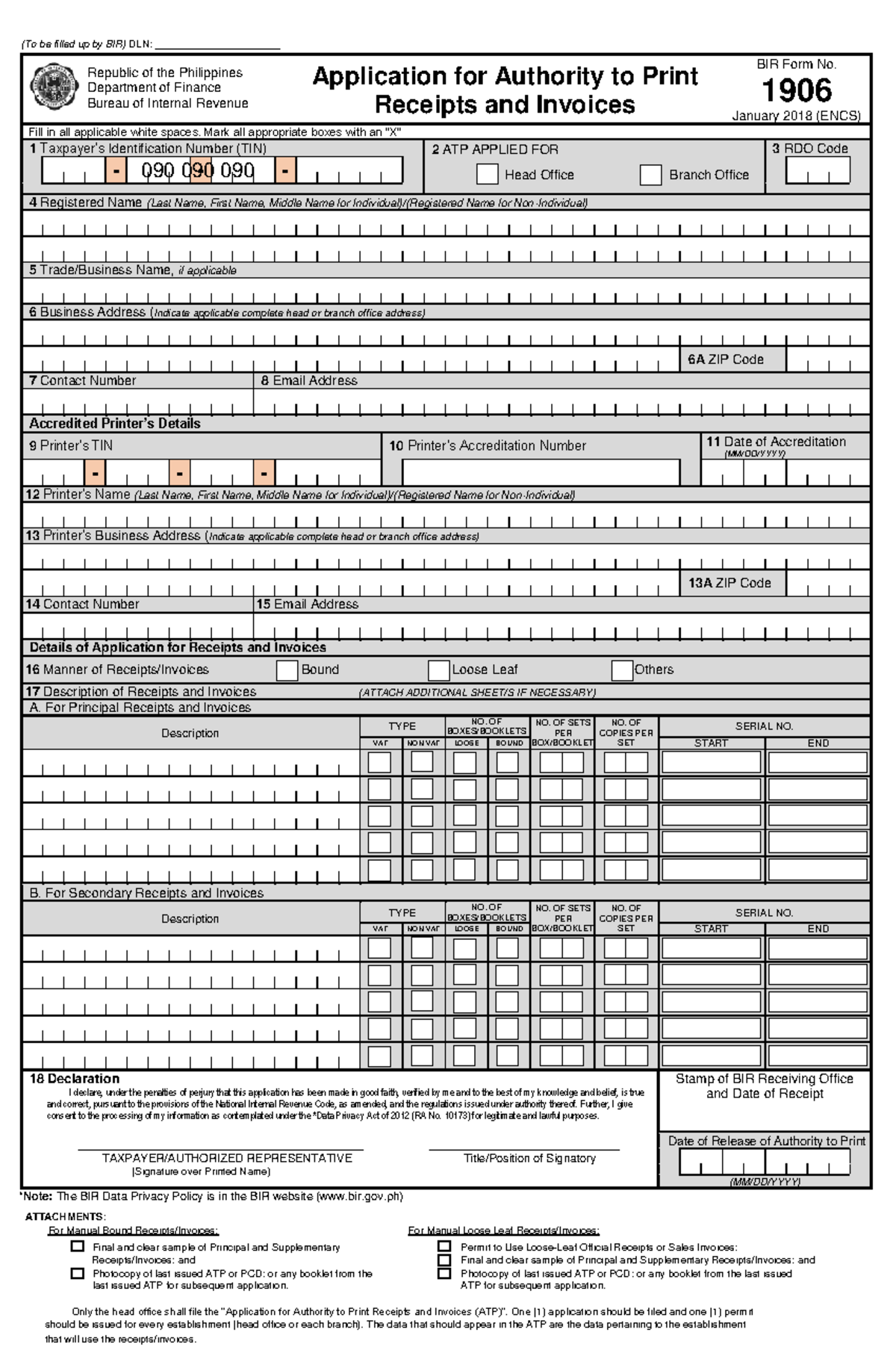 1906 January 2018 ENCS final - (To be filled up by BIR) DLN ...