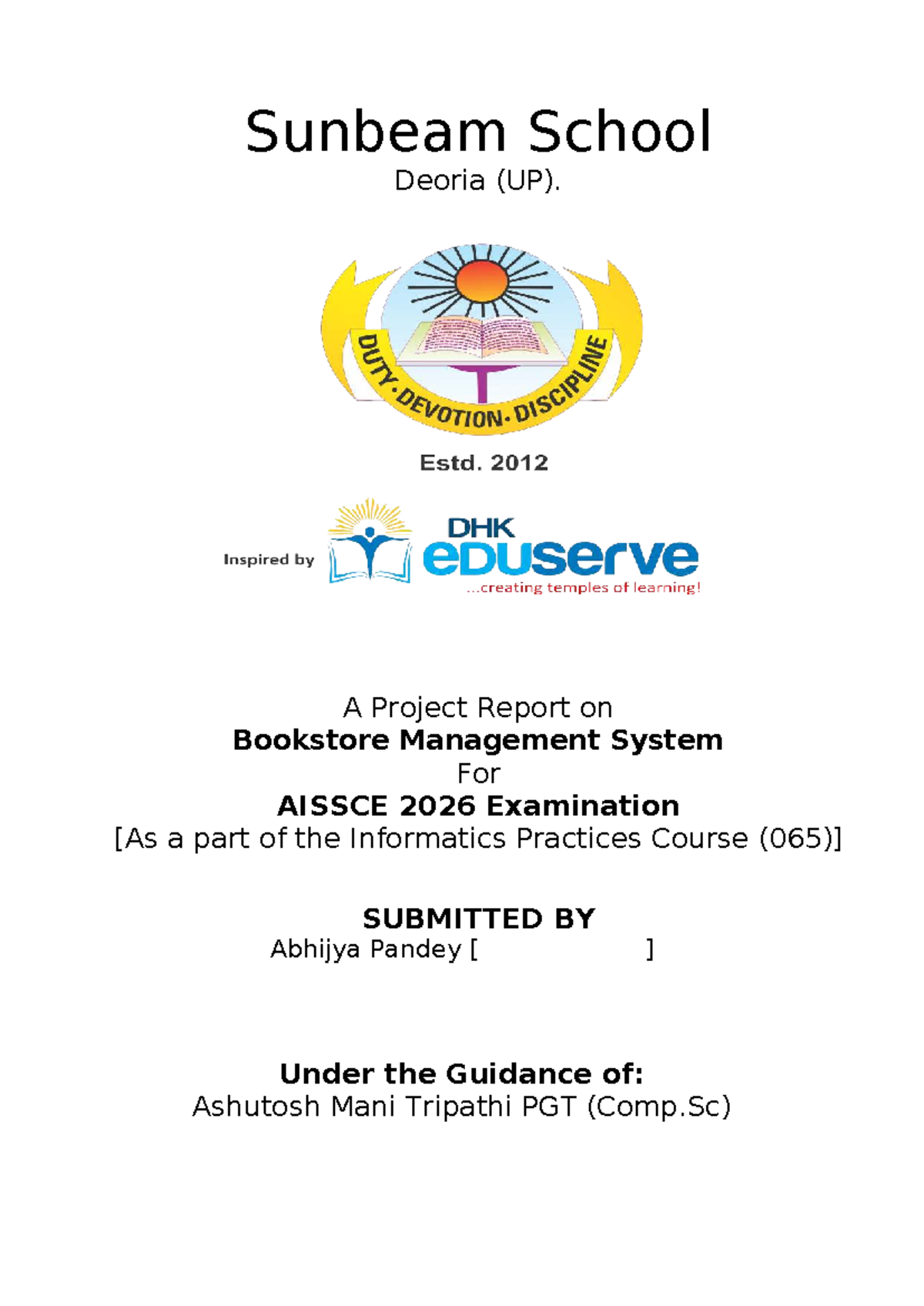 Bookstore Management System Project Report for AISSCE 2026 - Studocu