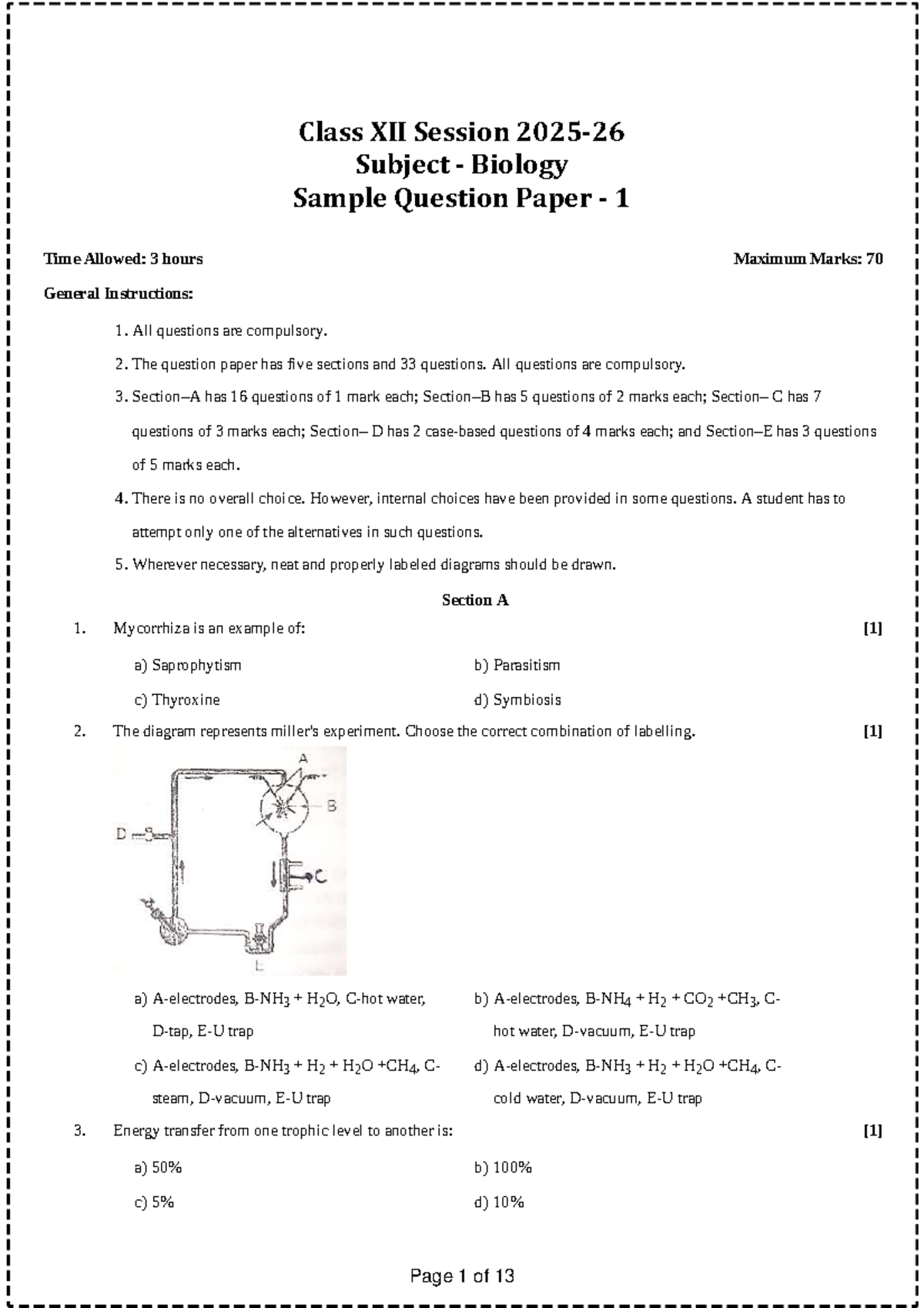 XII SET 1 PB BIO - Class XII Biology Sample Question Paper 1 - Studocu