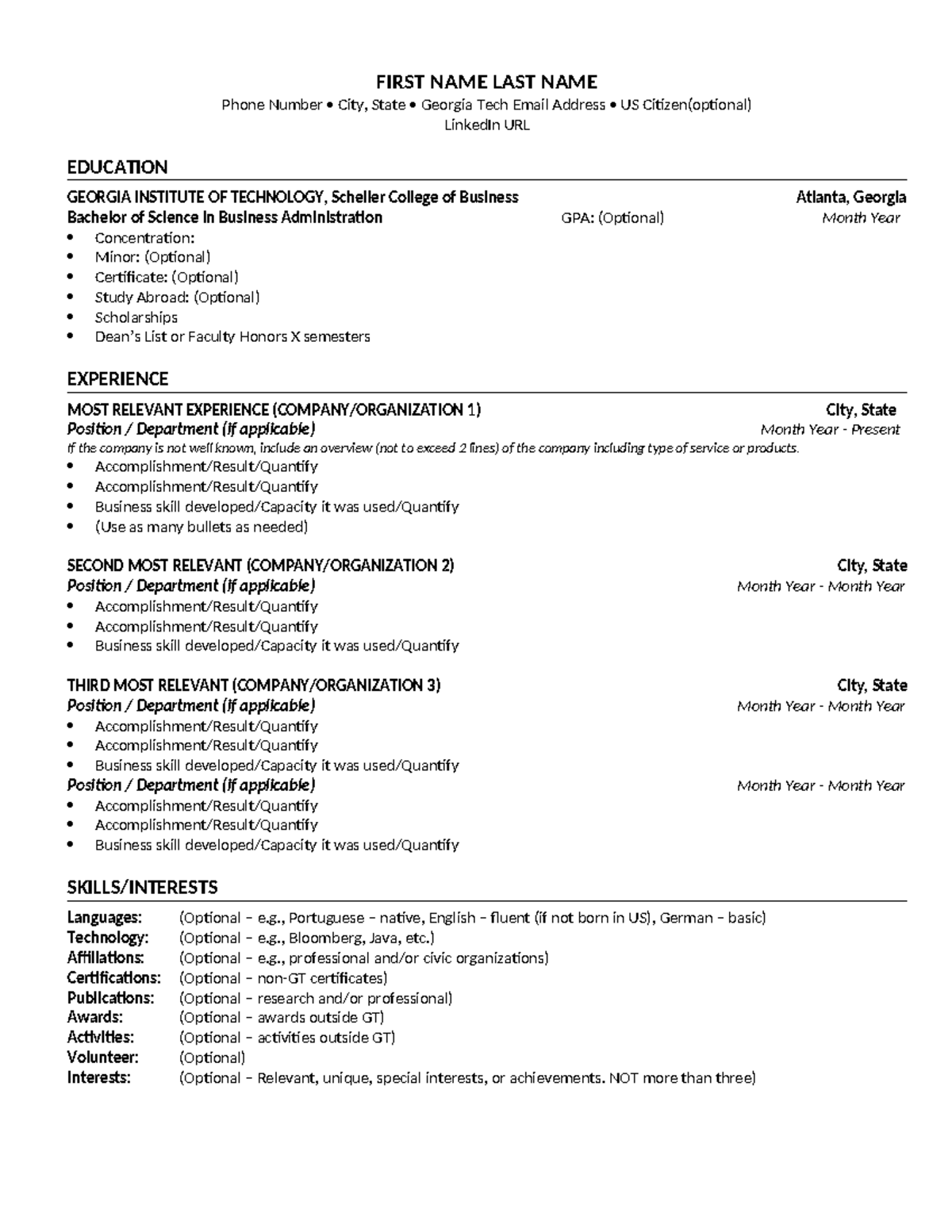 Resume Template - notes - FIRST NAME LAST NAME Phone Number • City ...