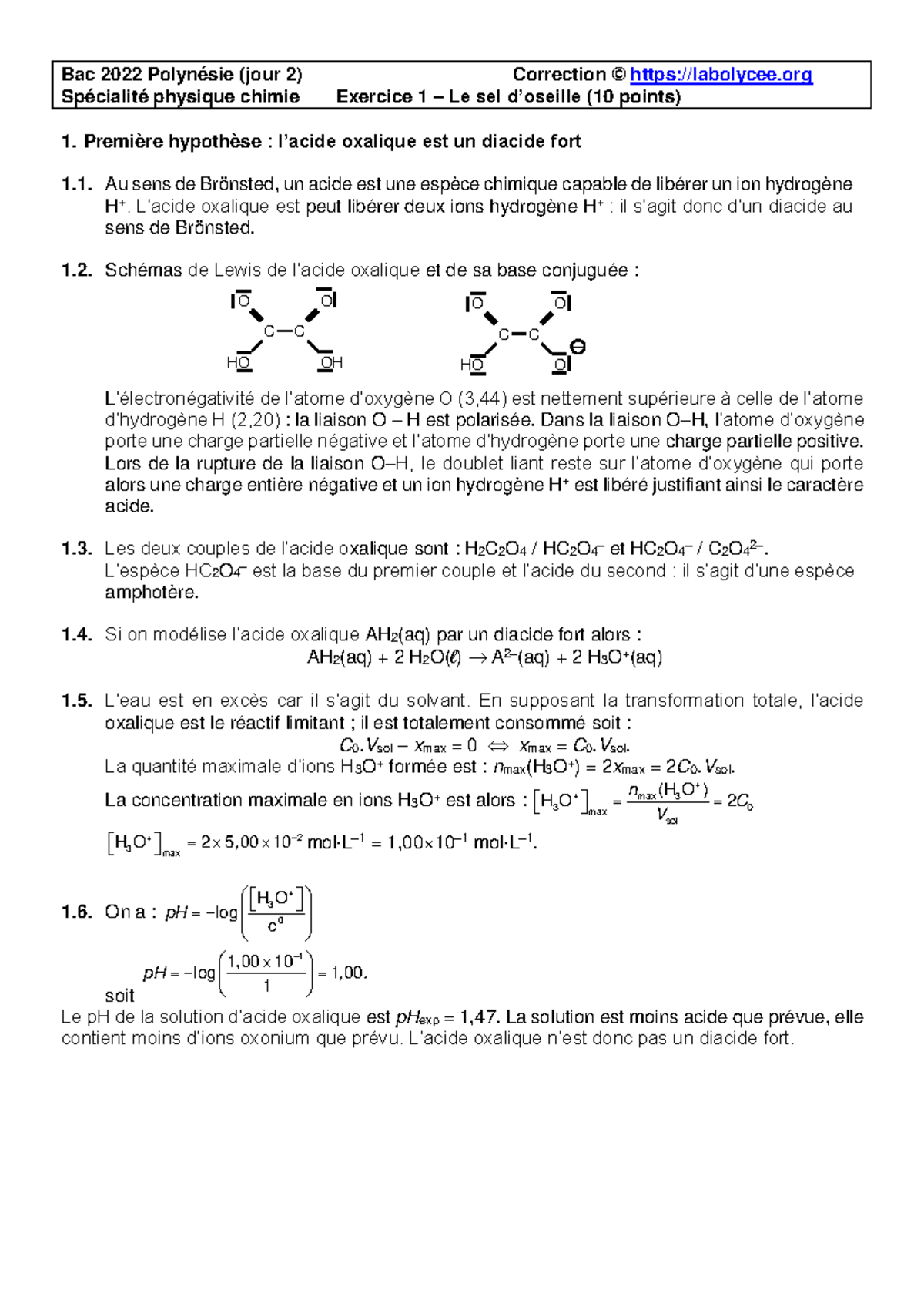 Bac 2022 Polynésie J2 Spécialité Physique-Chimie Correction Exo 1 Sel ...