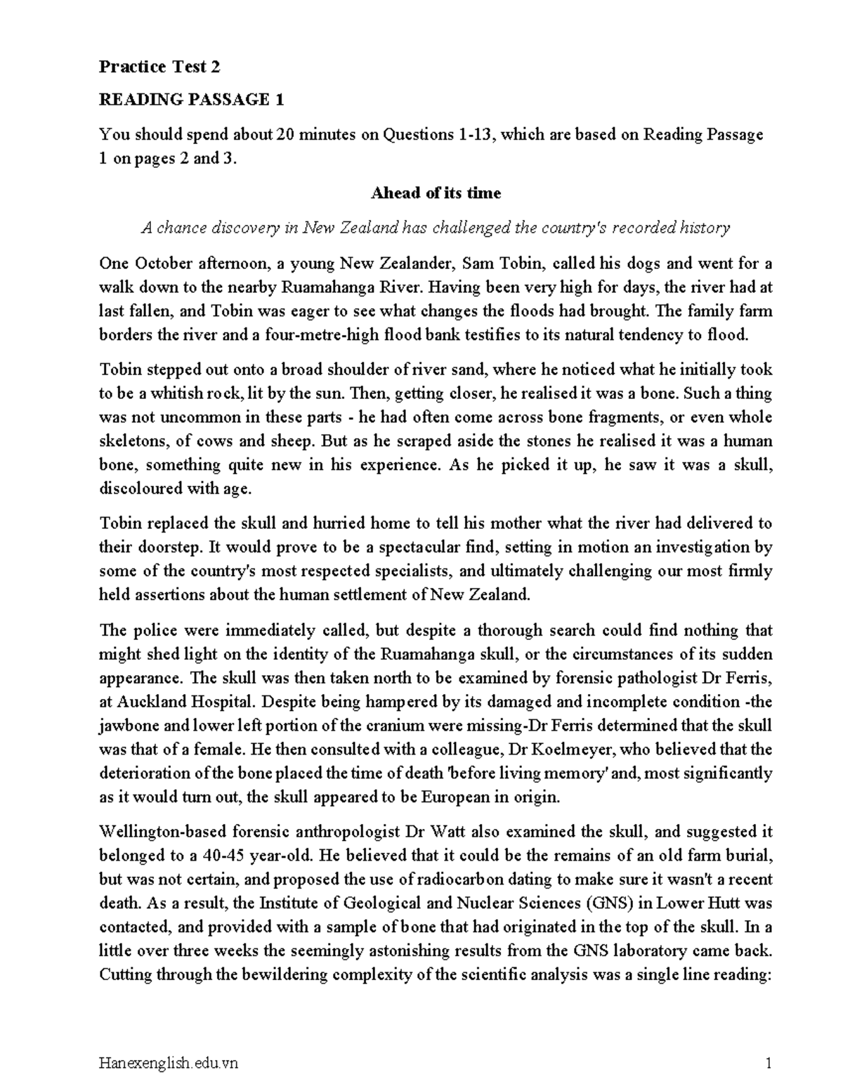 Practice Test 2: Reading Passage Analysis and Questions - Studocu