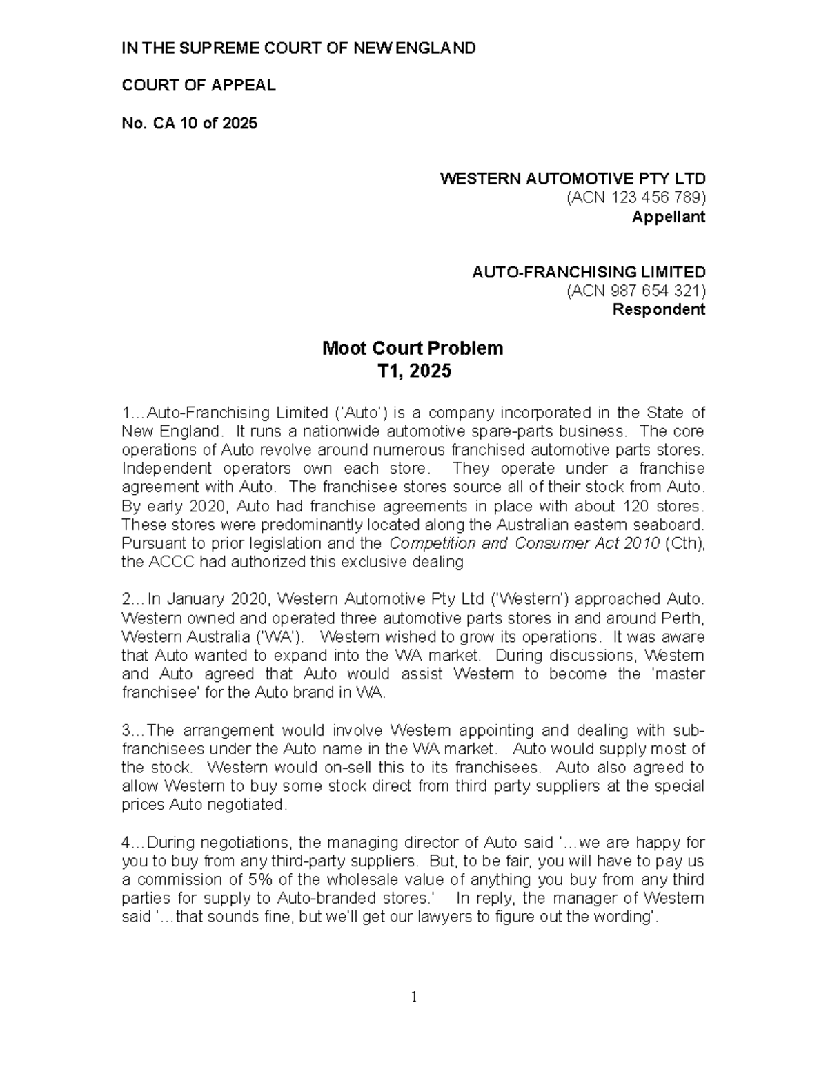 LAW 480 - MOOT Problem Analysis and Key Takeaways, T1, 2025 - Studocu