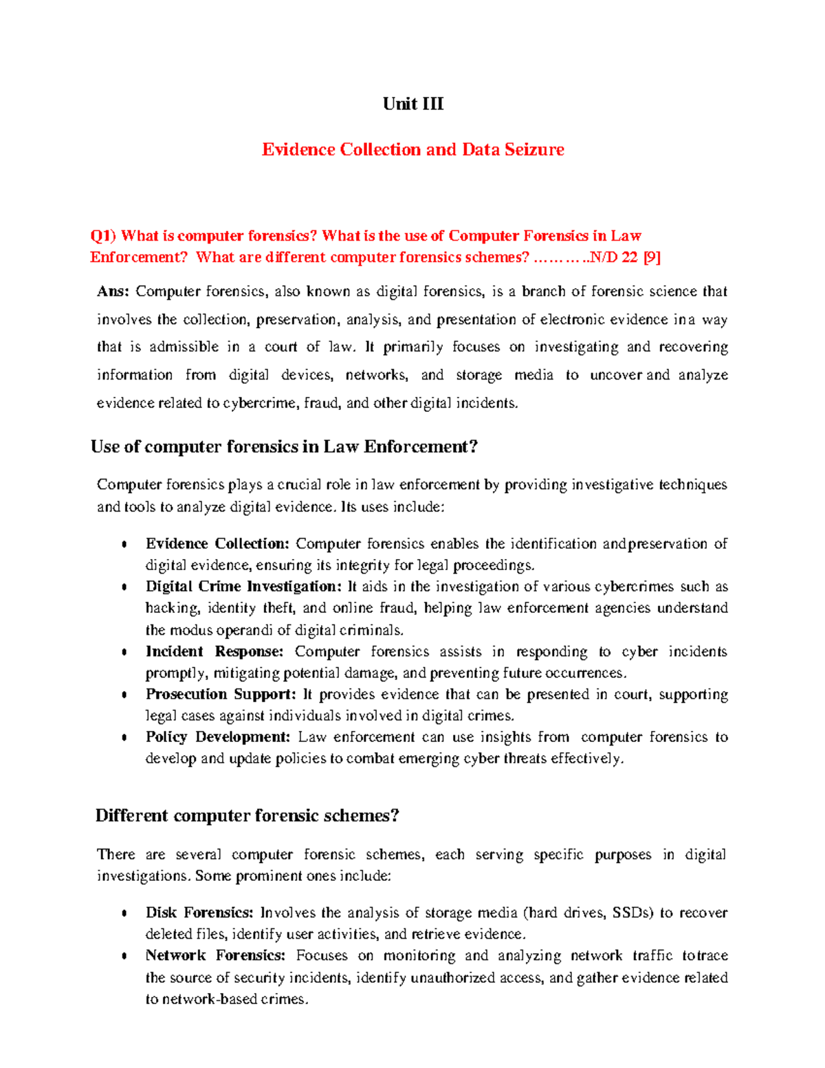 CSDF UNIT 3 - Evidence Collection and Computer Forensics Techniques - Studocu