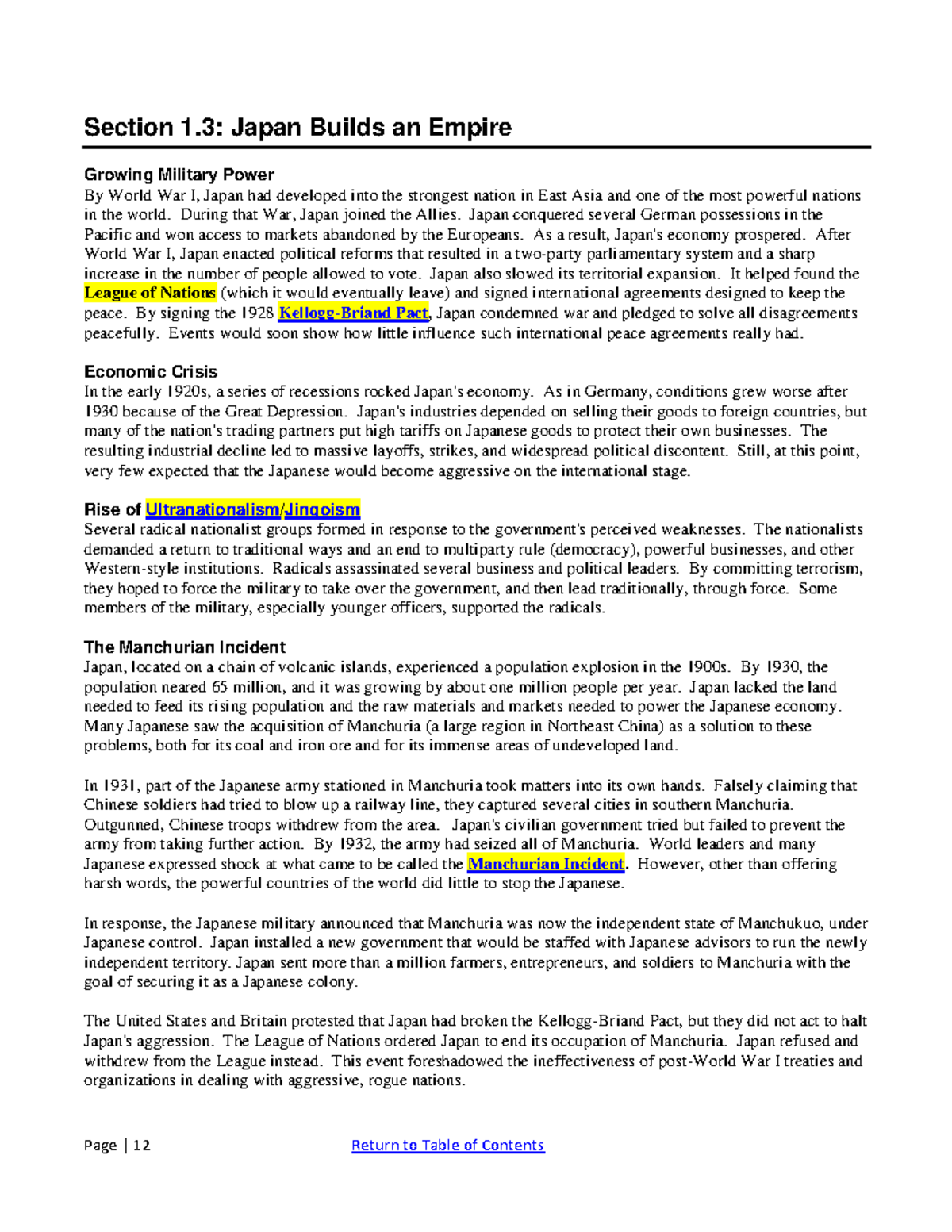 Section 1.3 Japan Builds an Empire - Page | 12 Return to Table of ...