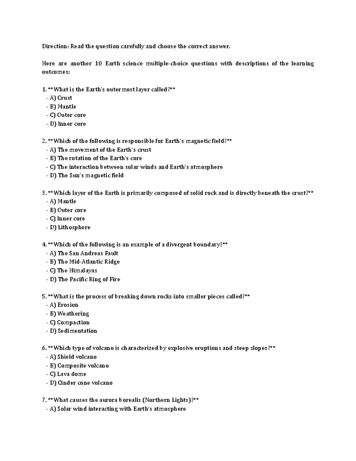 SAA17 - Earth Science Quiz: Understanding Key Concepts and Processes ...