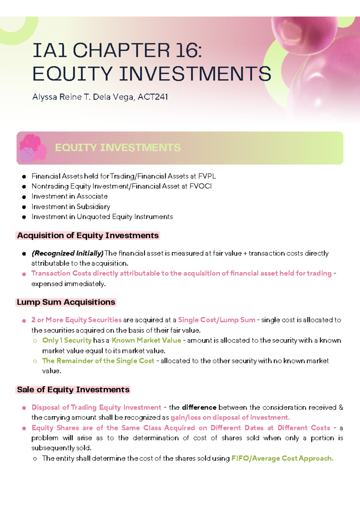 IA1 CHAPTER 16: EQUITY INVESTMENTS Overview and Key Concepts - Studocu
