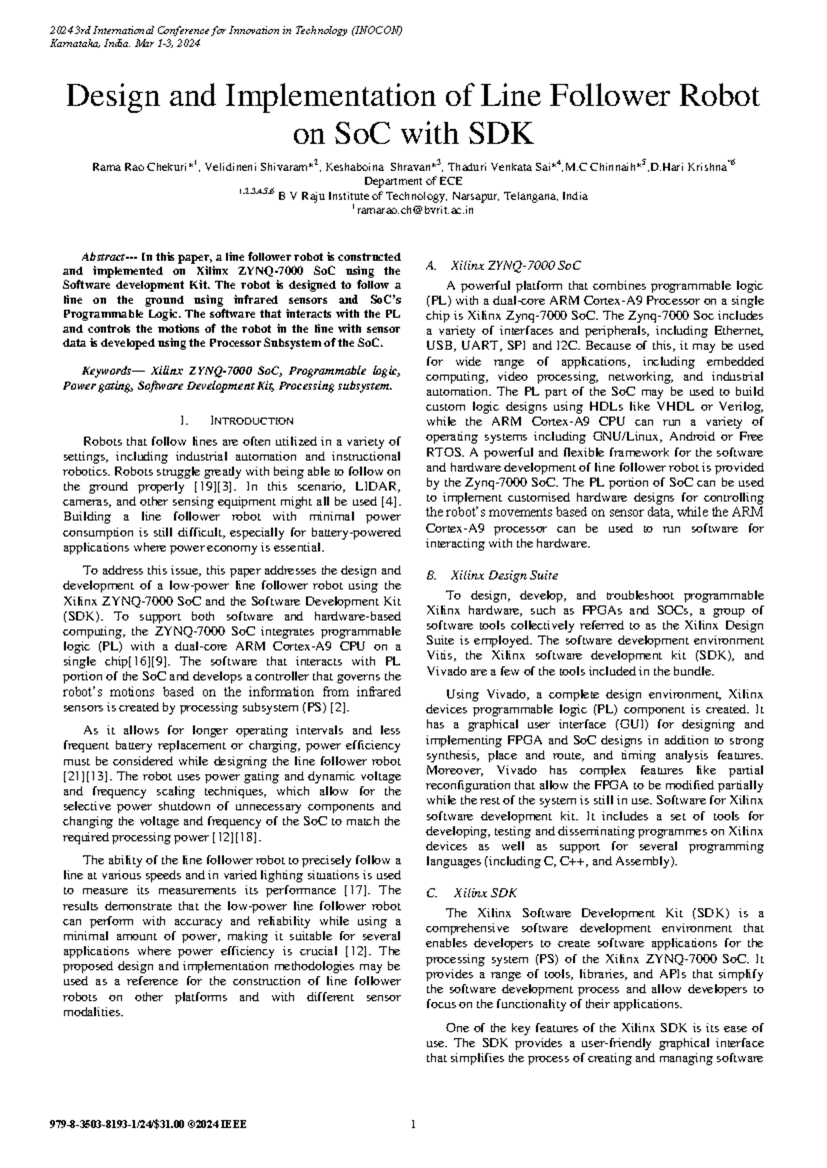 Design and Implementation of Line Follower Robot on Xilinx SoC - INOCON ...