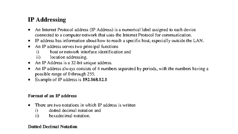 IP Addressing: Understanding IPv4, IPv6, and DNS Functions - Studocu