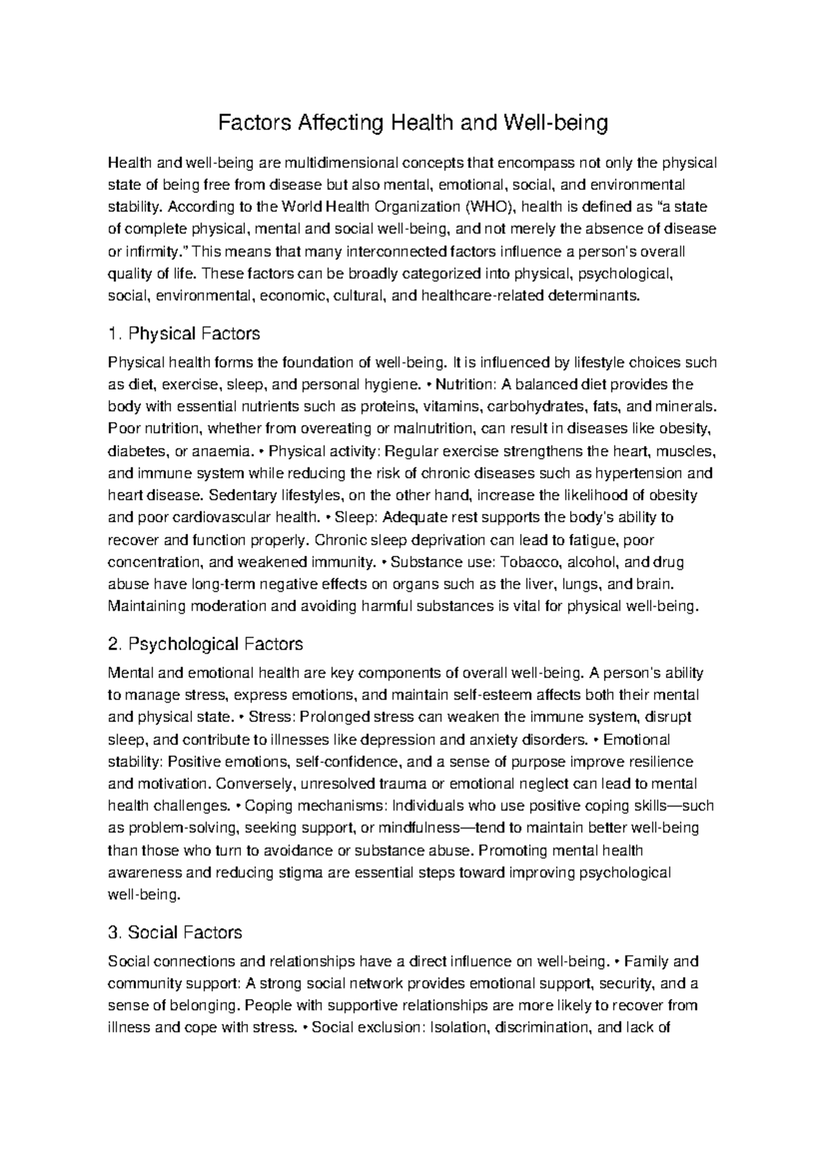 Factors Influencing Health and Wellbeing: A Comprehensive Overview ...