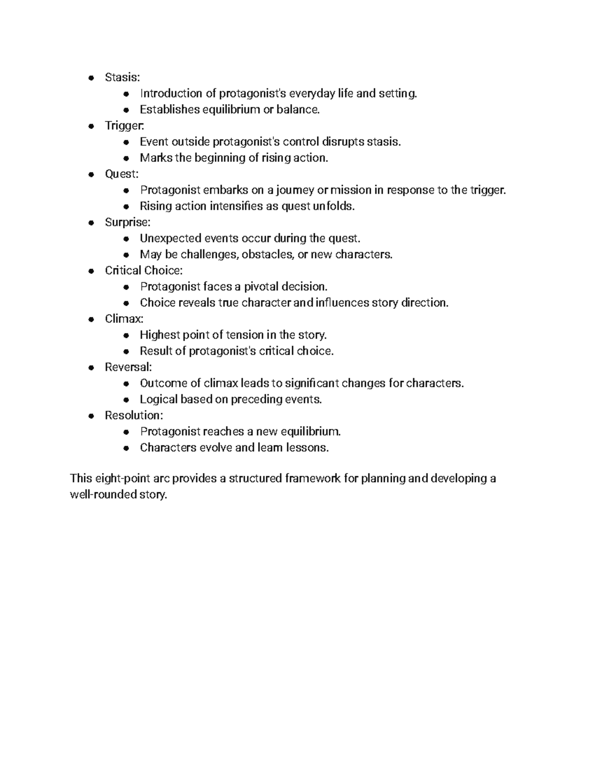 8 point story - Stasis: Introduction of protagonist's everyday life and ...