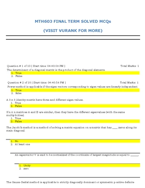 Mth603 Midterm Solved Mcqs and Quizes by moaaz - Mth603 – Numerical Analysis Midterm Solved Mcqs ...