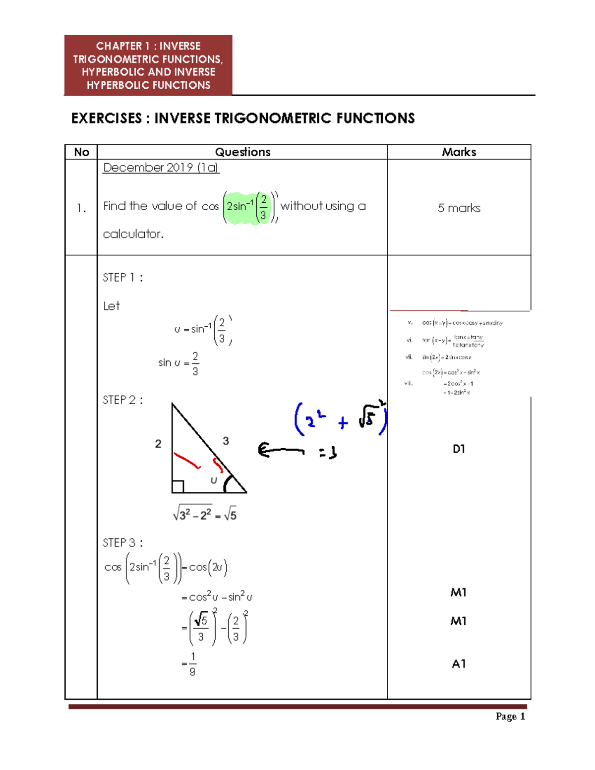 Chapter 1.1 Inverse Trigonometric Functions (Exercises) - TRIGONOMETRIC FUNCTIONS, HYPERBOLIC ...