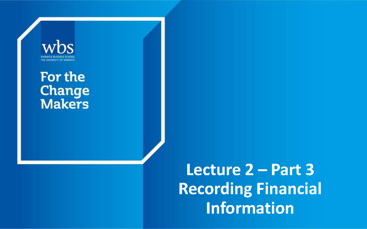 Lecture 2.3: Recording Financial Info & Learning Outcomes - Studocu