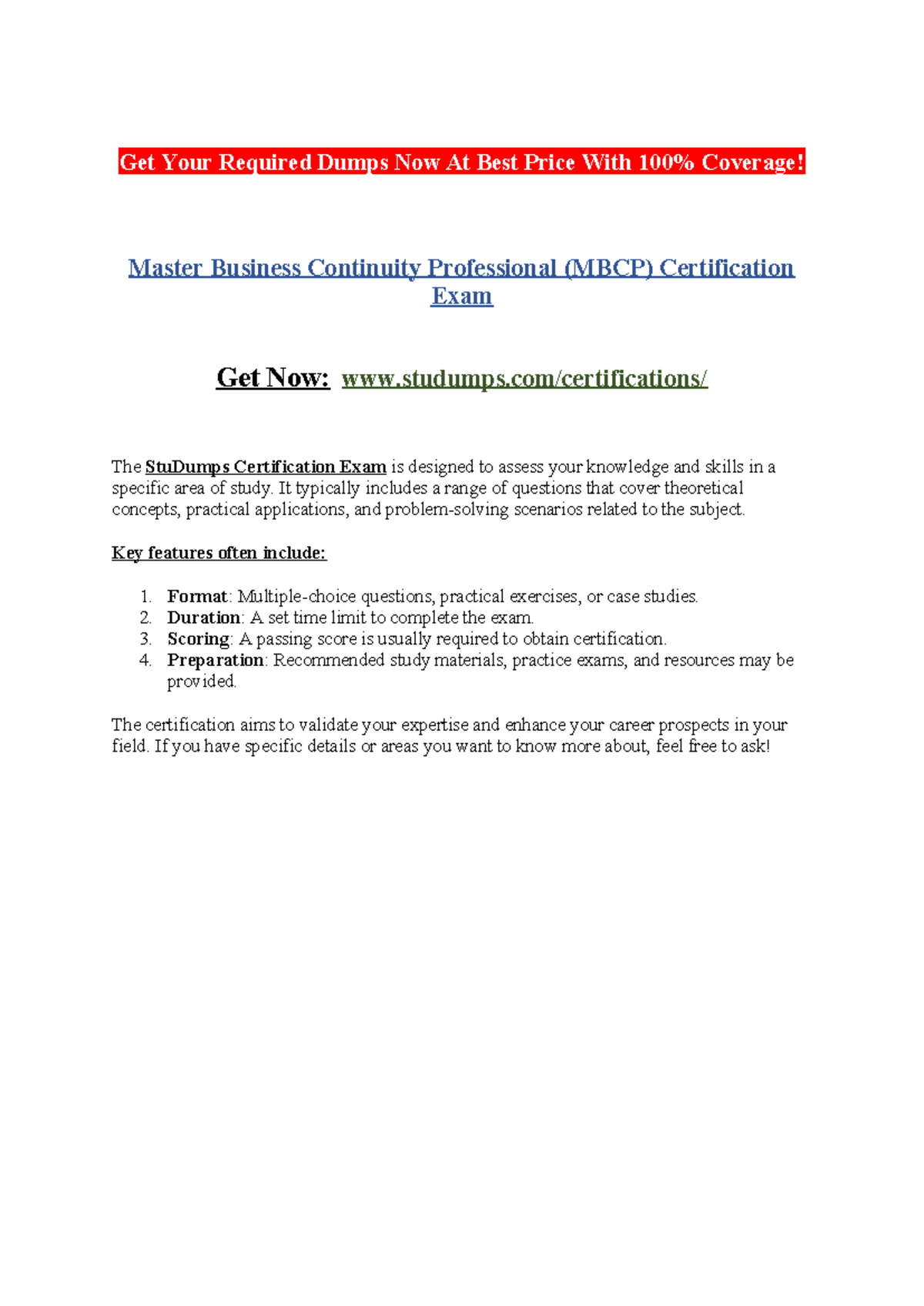 Master Business Continuity Professional (MBCP) Certification Exam - Get ...