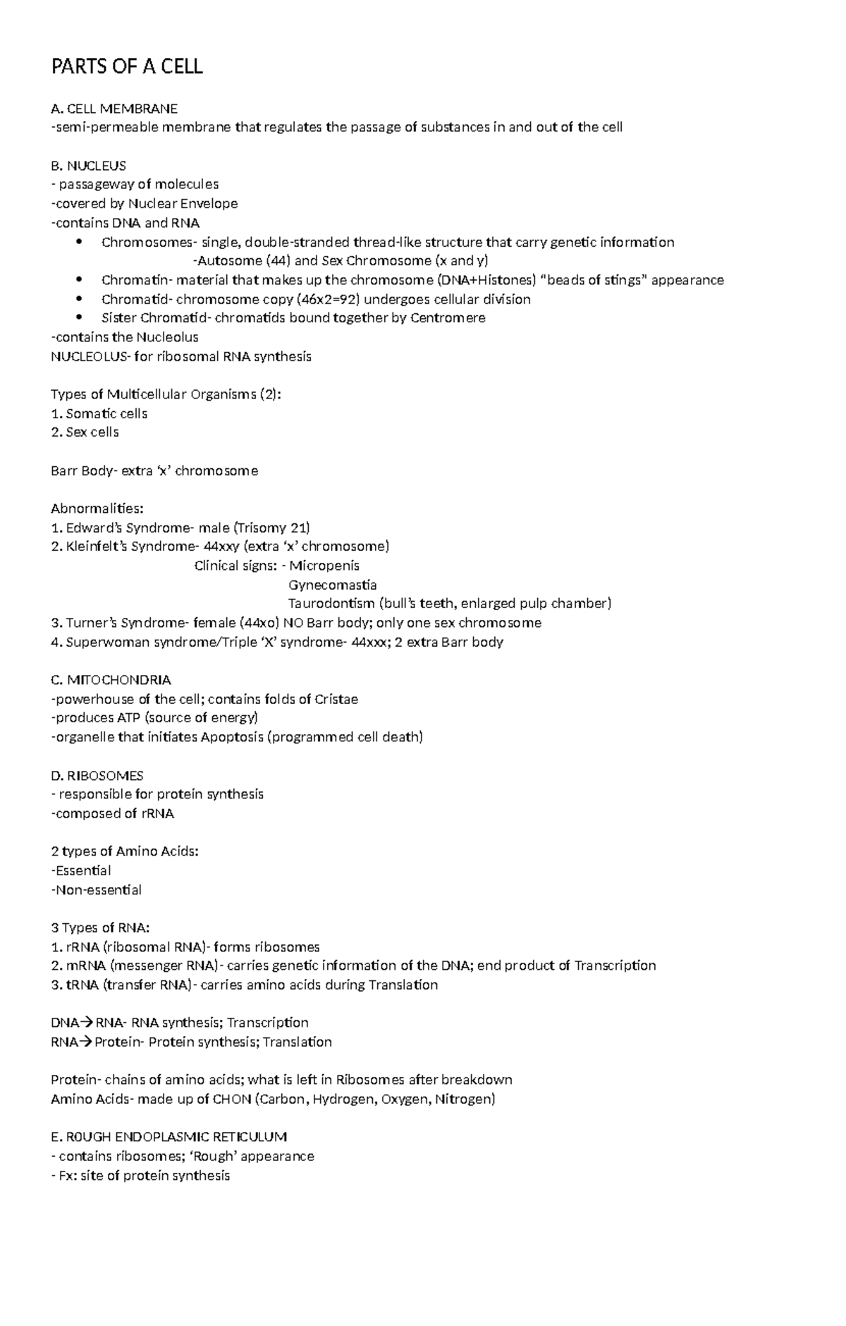 Parts OF A CELL - PARTS OF A CELL A. CELL MEMBRANE -semi-permeable ...
