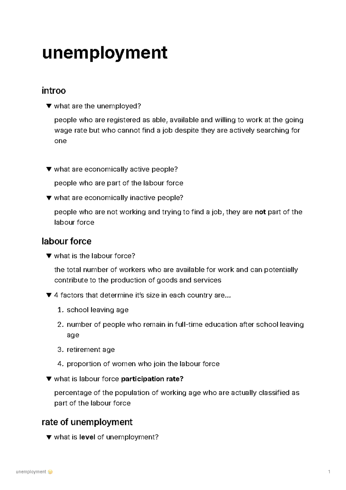 AS Economics Unit 4: Unemployment Overview and Key Concepts - Studocu