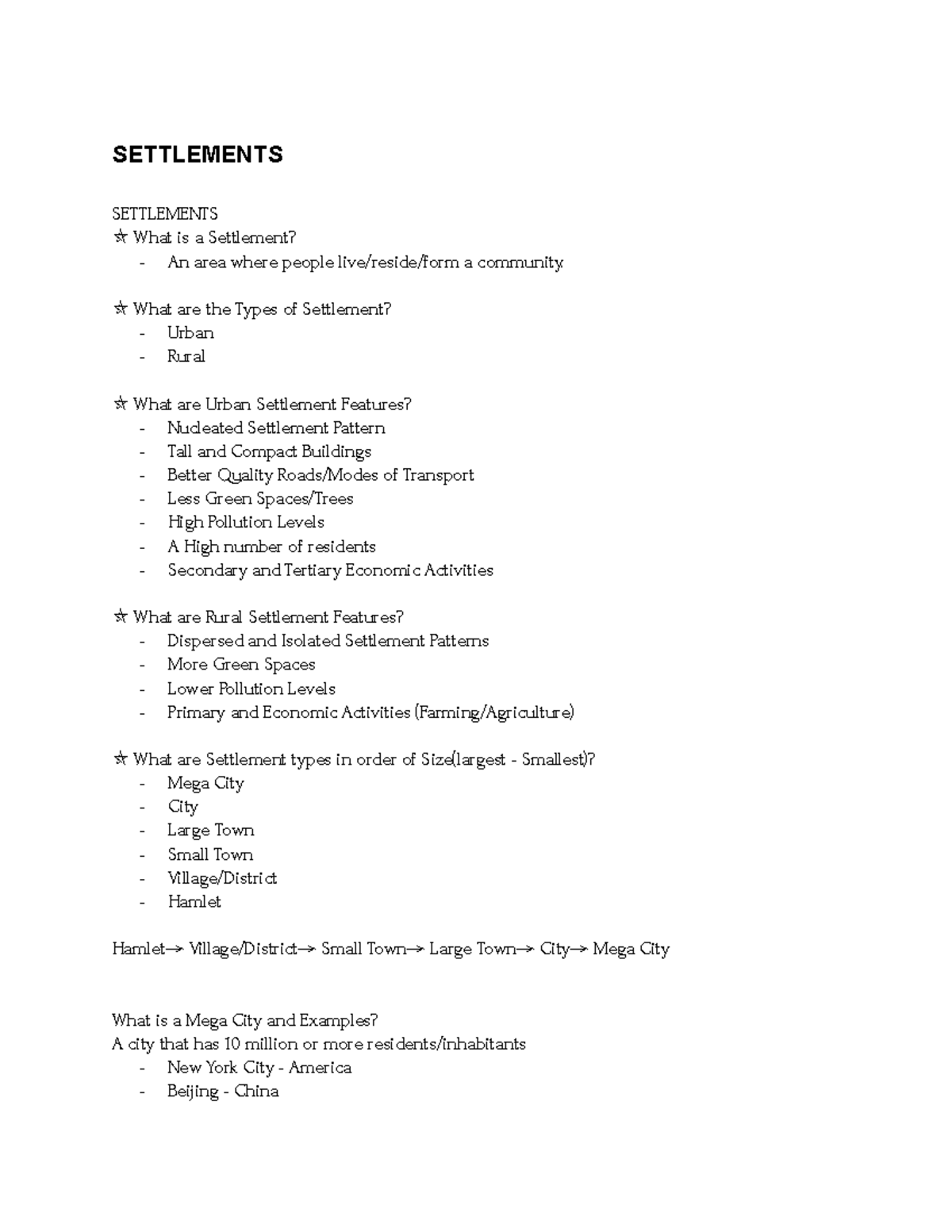 GEO 101: Understanding Settlements - Types and Features - Studocu