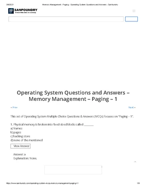 Process Management - Operating System Questions & Answers - Sanfoundry - « Prev Next » Operating ...