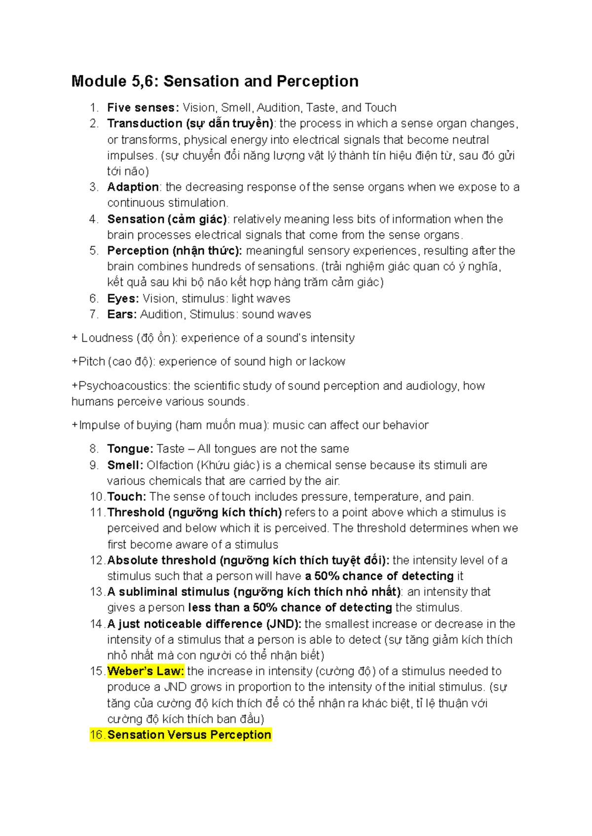 Midterm Summary: Sensation and Perception (Psychology 1) - Studocu