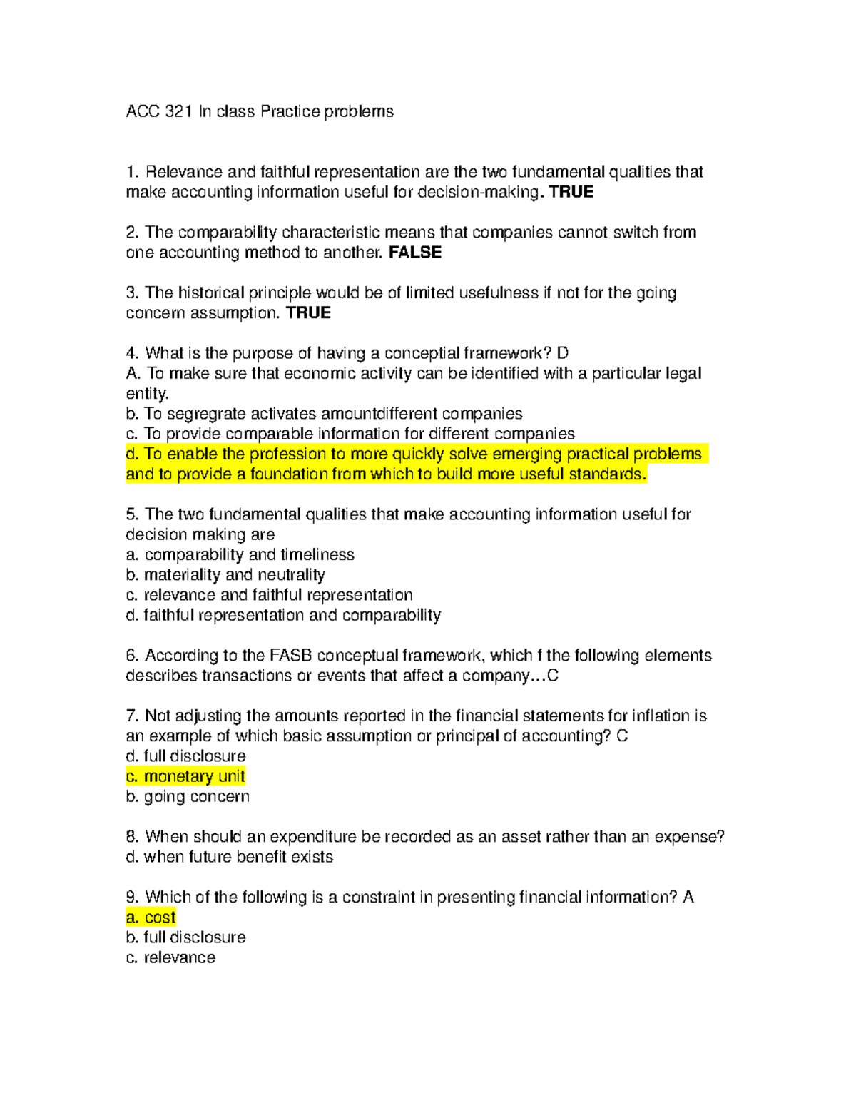 ACC 321 In-Class Practice Problems & Key Concepts Review - Studocu