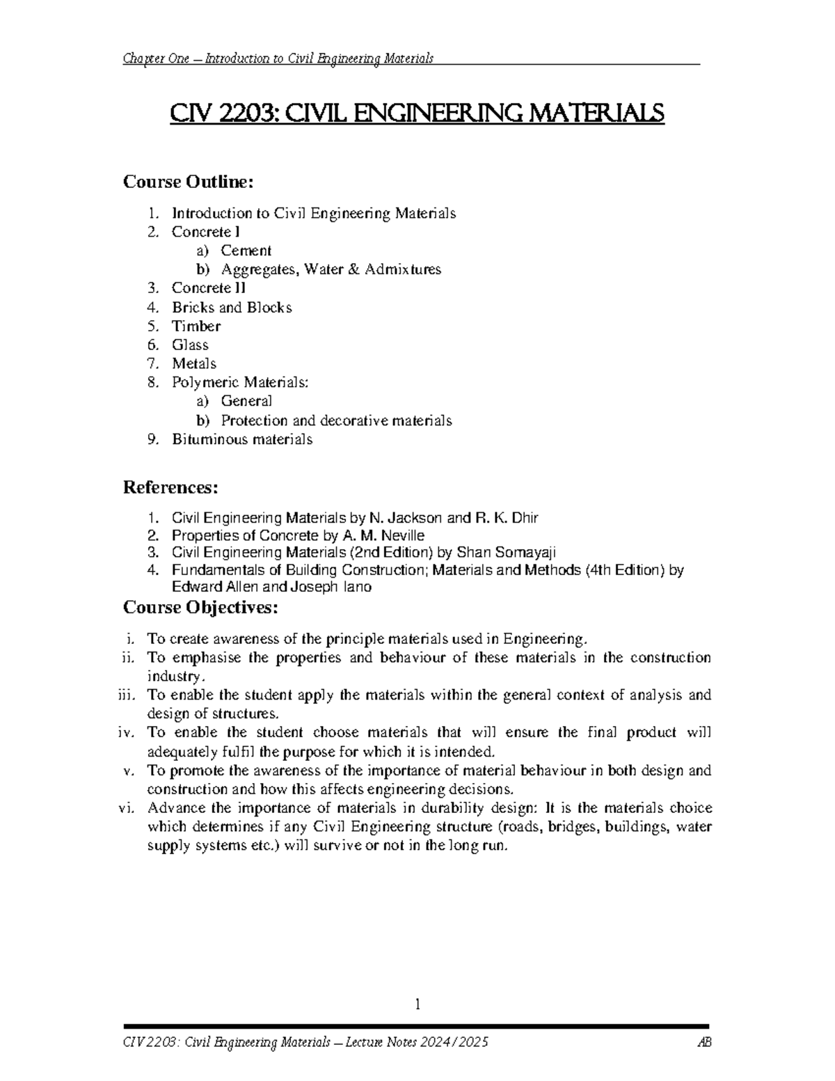 CIV 2203: Chapter 1 - Introduction to Civil Engineering Materials - Studocu
