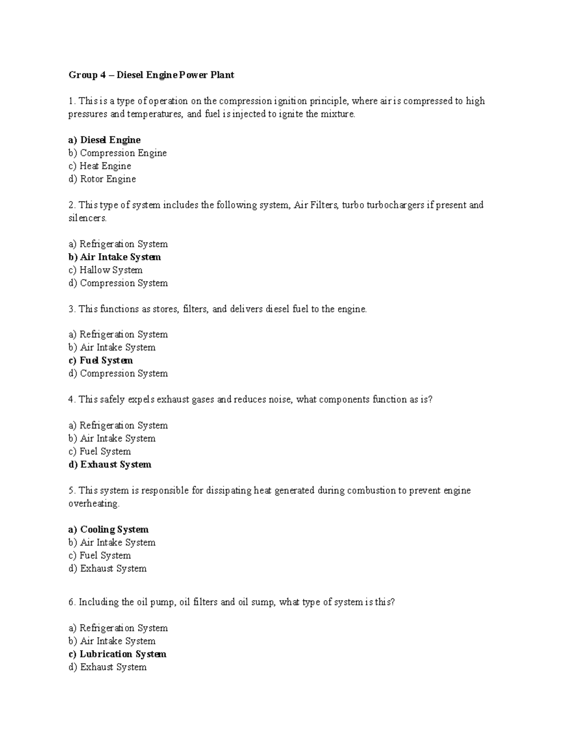 QUIZ CE 101: Diesel Engine Power Plant Fundamentals - Studocu