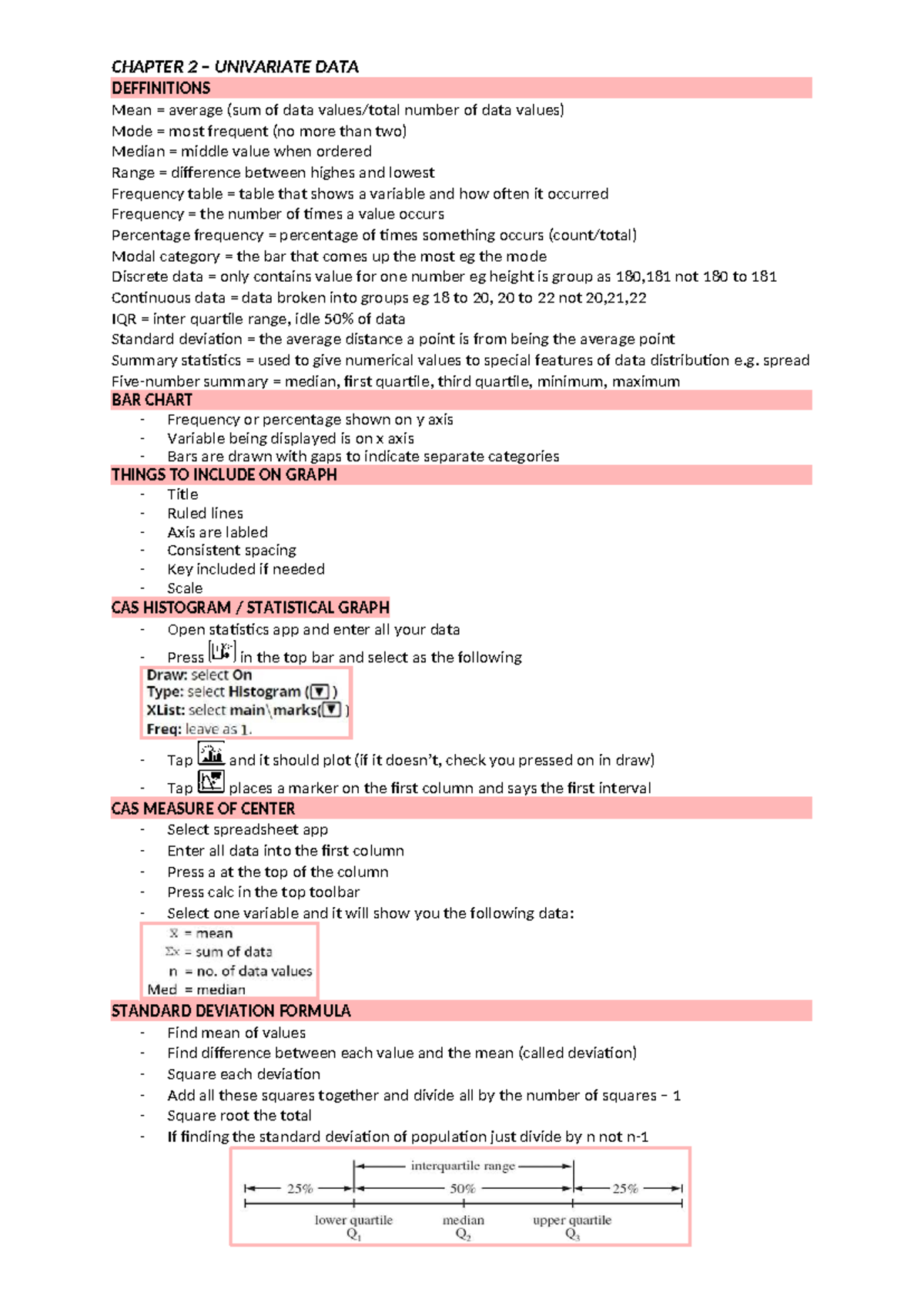 CHAPTER 2 UNIVARIATE DATA DEFINITIONS & STATISTICS (UNIT 1) - Studocu
