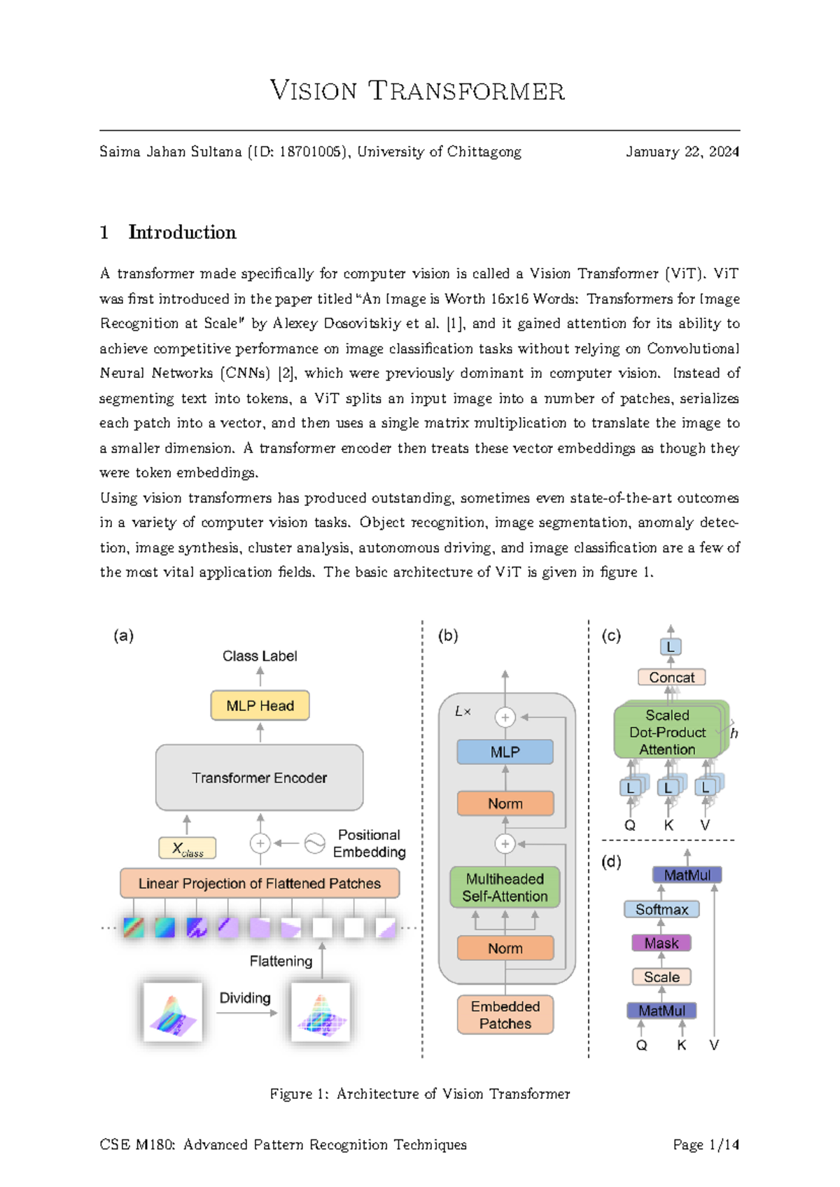 Vision Transformer (ViT): A Comprehensive Overview and Workflow - Studocu
