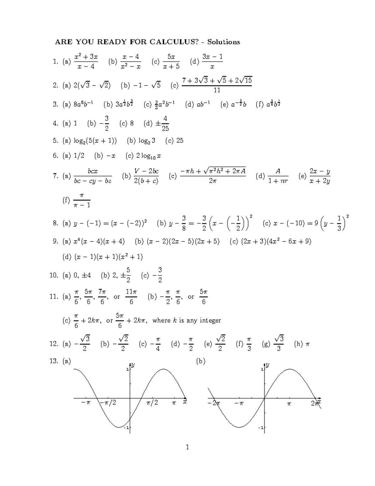 Calculus Readiness Solutions - Notes for Course MATH101 - Studocu