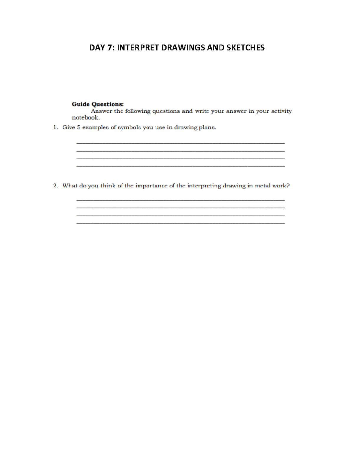 DAY 7. Interpret Drawings AND Sketches - Machine Tools and Process ...