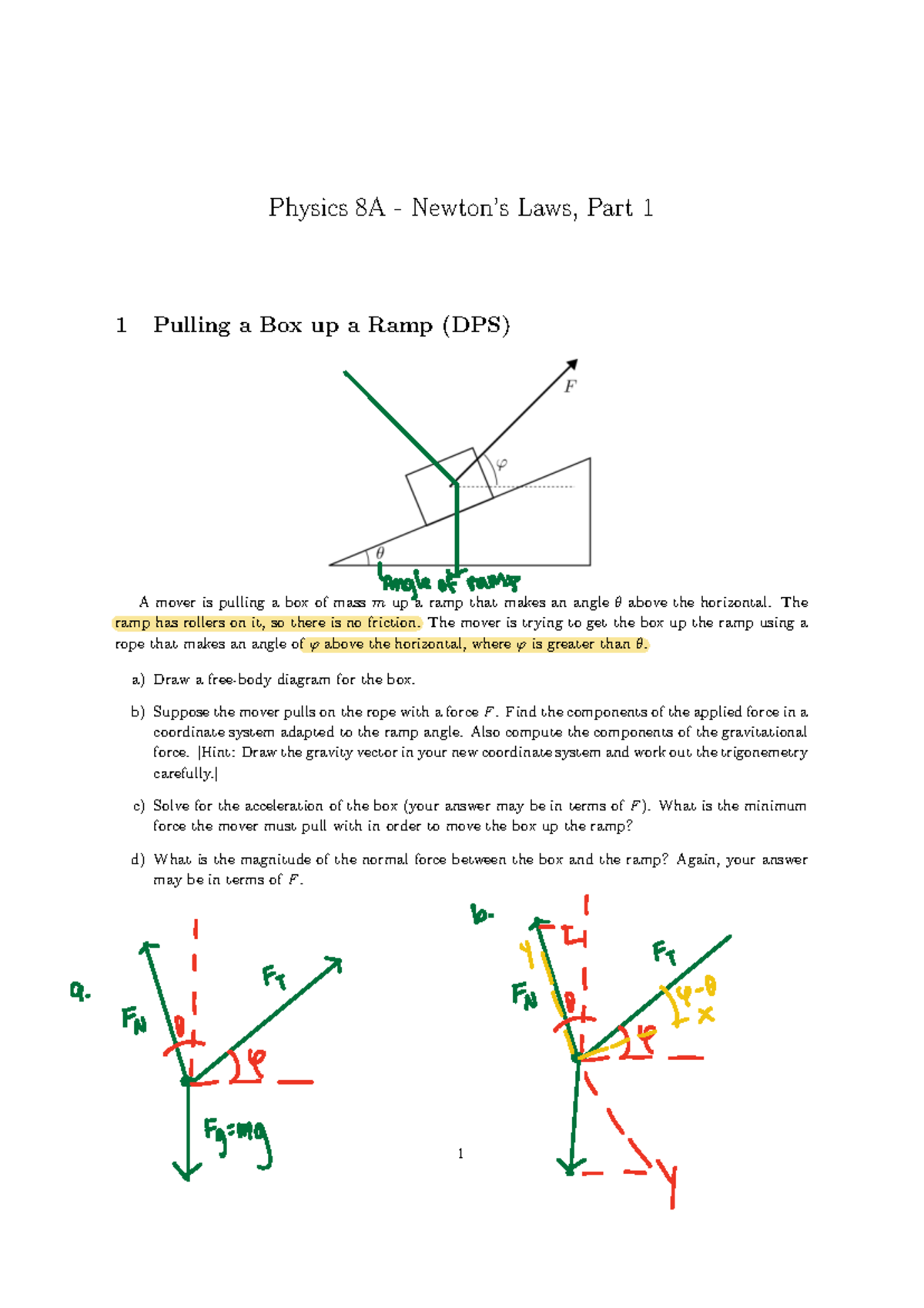 Physics 8A Week 4 DPS - Ramp Force Analysis and Calculations - Studocu