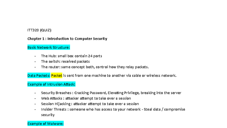 ITT320 (QUIZ) Chapter 1: Intro to Computer Security Concepts - Studocu