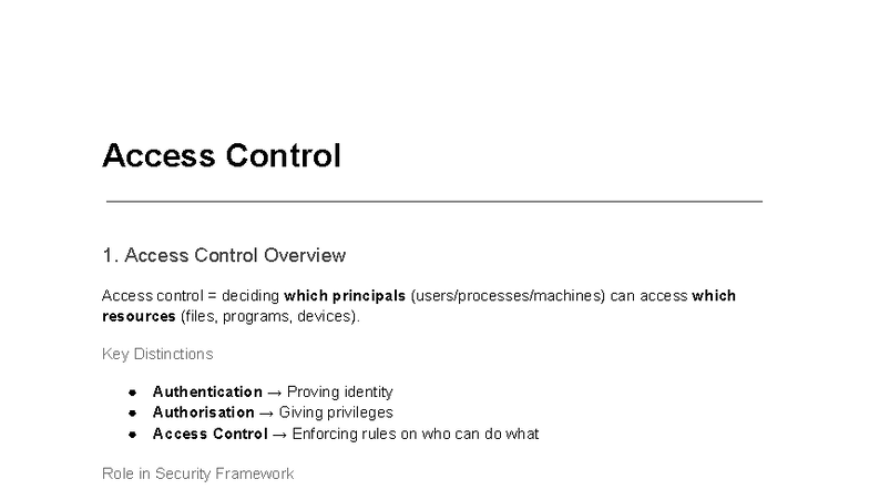 INFO3616 Access Control Overview and Techniques Notes - Studocu