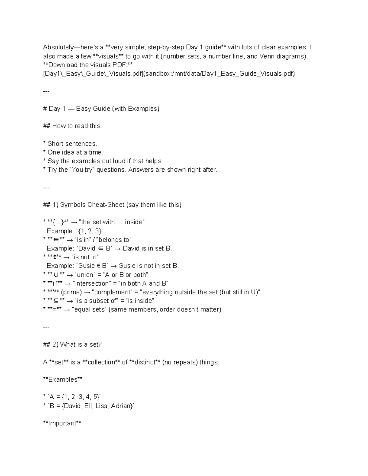 Set Theory Basics: Day 1 Easy Guide with Visual Examples - Studocu