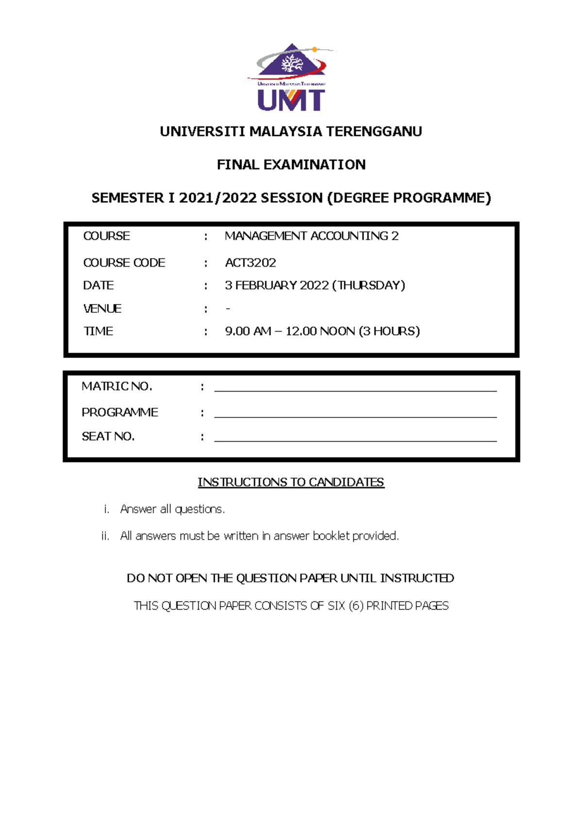 1. FE ACT3202 S1-21-22 - Tutorial work - UNIVERSITI MALAYSIA TERENGGANU ...