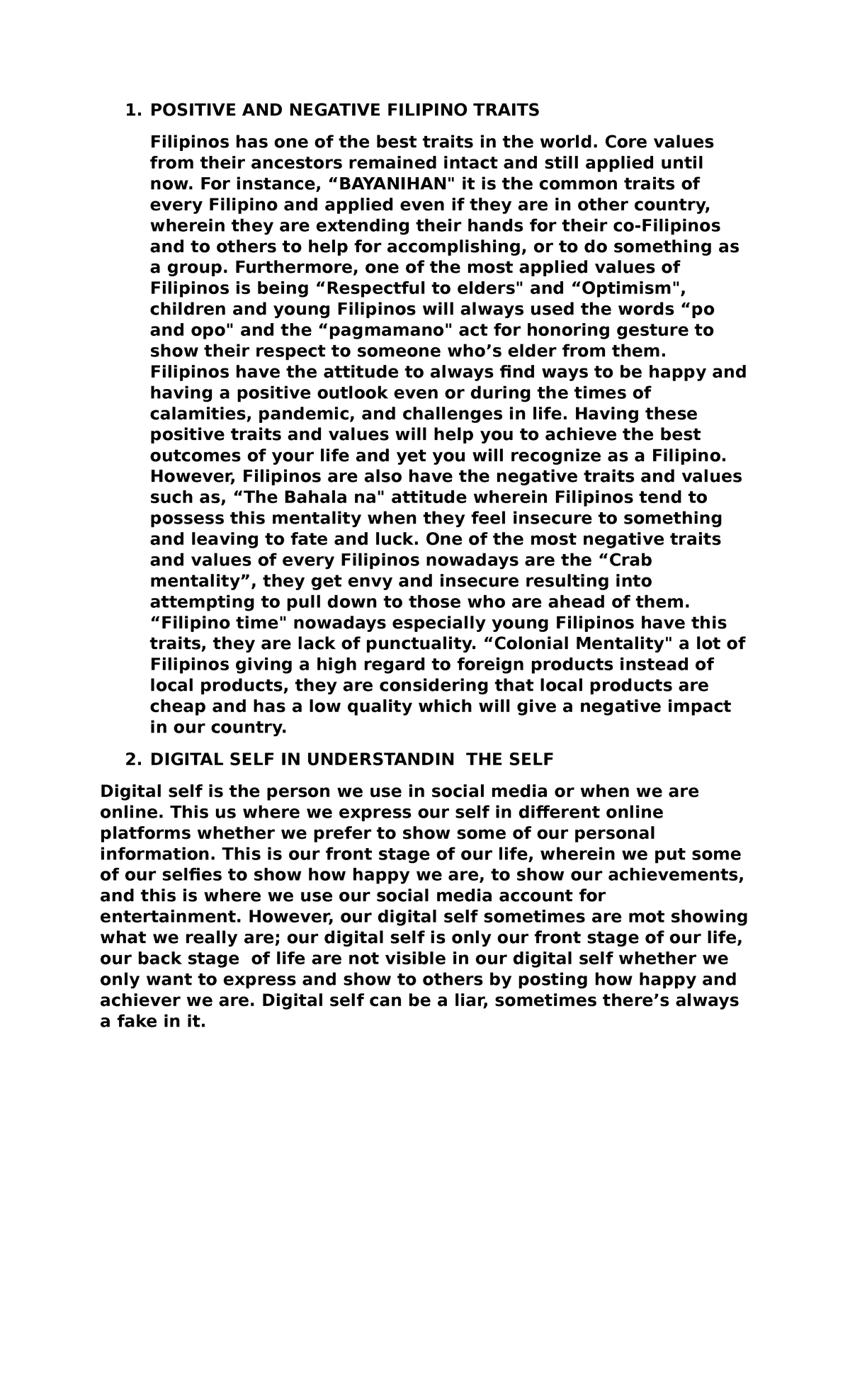 Filipino Traits: Positive and Negative Aspects Explored - Studocu